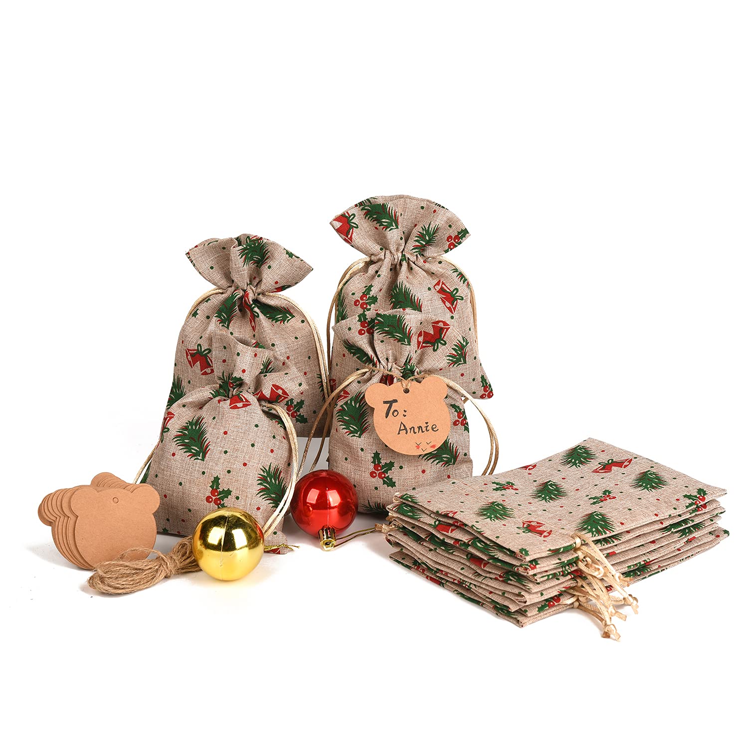 XCFWin 12 Pack Of Christmas Gift Bags With Drawstring Reusable Designs For Christmas Party Supplies Favors (red and black, mixed size)