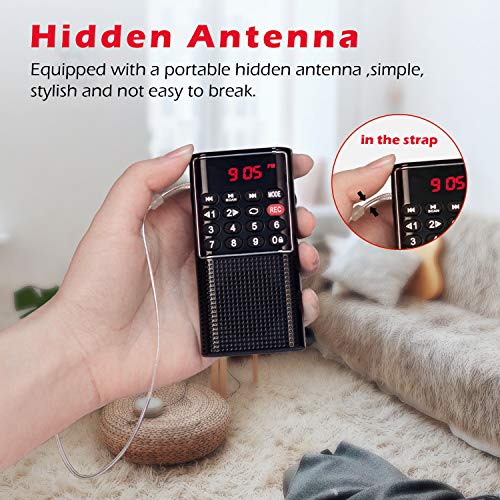 Mini Pocket FM Walkman Radio Portable Battery Radio with Recorder, Lock Key, SD Card Player, Rechargeable Battery Operated, by PRUNUS(NO AM)