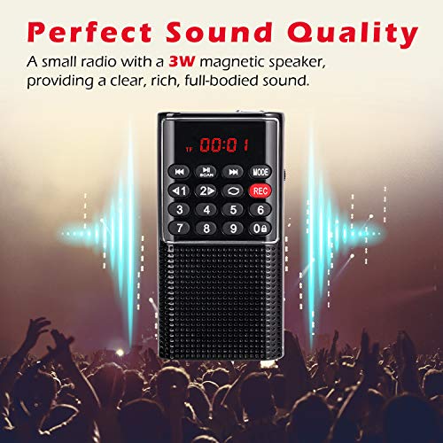 Mini Pocket FM Walkman Radio Portable Battery Radio with Recorder, Lock Key, SD Card Player, Rechargeable Battery Operated, by PRUNUS(NO AM)