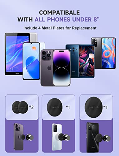 pop-tech Ball Magnetic Car Phone Holder, Universal All-Metal Magnet Car Mount for Cell Phone Dashboard GPS with 4 Metal Plates & Mini Size& 360° Rotation for iPhone, Tablet, Socket Grip,Mobile Device