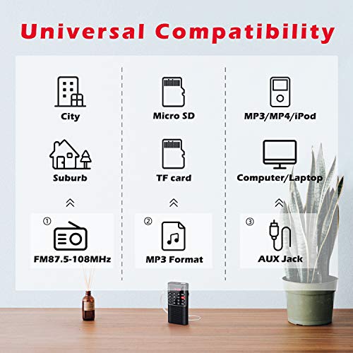 Mini Pocket FM Walkman Radio Portable Battery Radio with Recorder, Lock Key, SD Card Player, Rechargeable Battery Operated, by PRUNUS(NO AM)