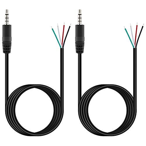 Fancasee 2 Pack 6 ft Replacement 3.5mm Male Plug to Bare Wire Open End TRRS 4 Pole Stereo 1/8" 3.5mm Plug Jack Connector Audio Cable for Headphone Headset Earphone Microphone Cable Repair