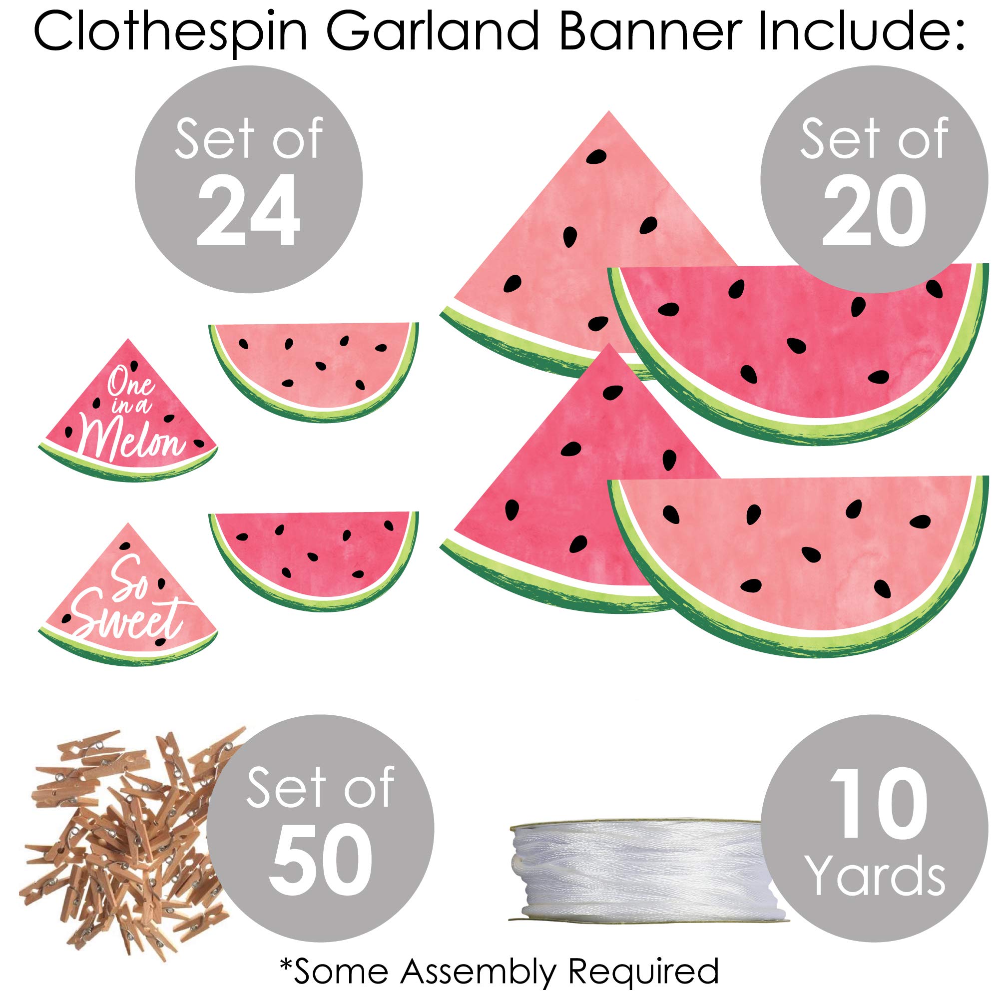 Big Dot of Happiness Sweet Watermelon - Fruit Party DIY Decorations - Clothespin Garland Banner - 44 Pieces