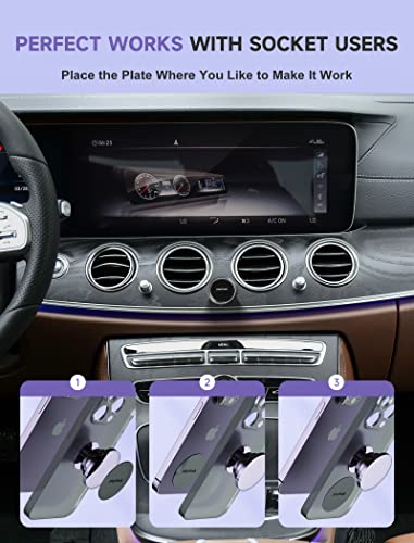 pop-tech Ball Magnetic Car Phone Holder, Universal All-Metal Magnet Car Mount for Cell Phone Dashboard GPS with 4 Metal Plates & Mini Size& 360° Rotation for iPhone, Tablet, Socket Grip,Mobile Device