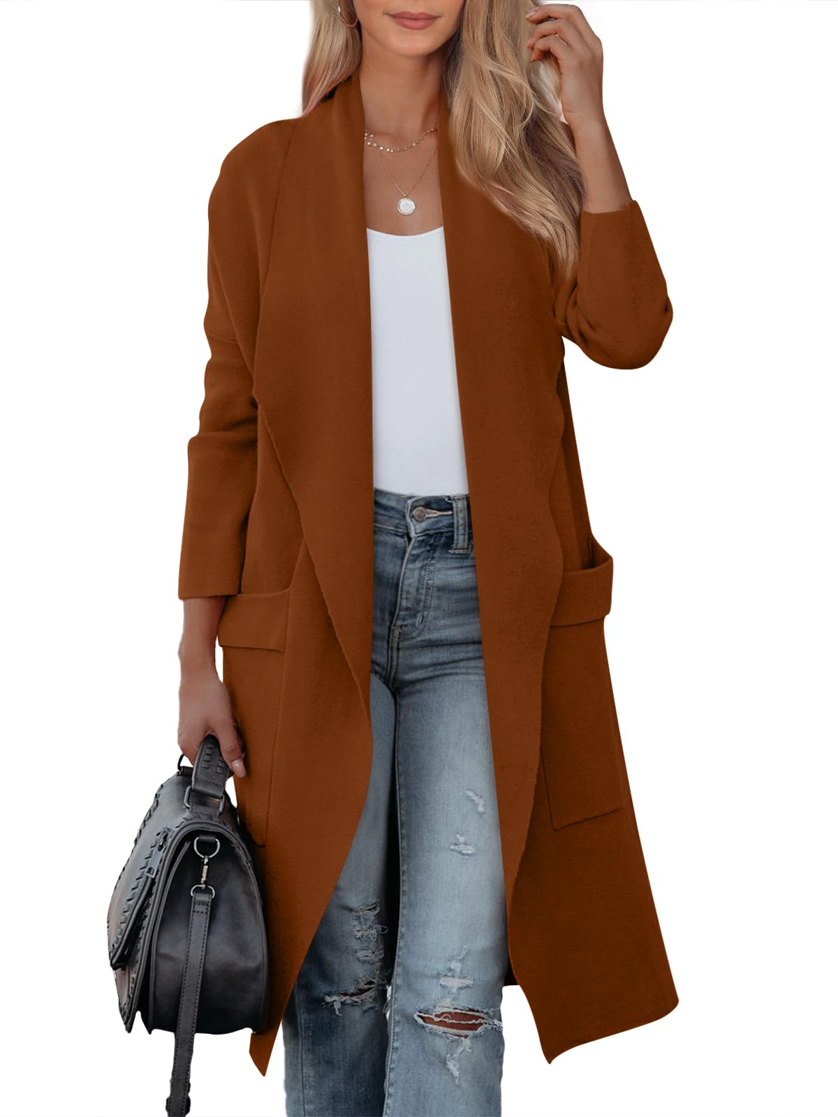 LILLUSORY Women's Oversized Dressy Cardigans 2025 Long Knit Coatigans Lightweight Winter Coat Fall Sweater Jacket Caramel