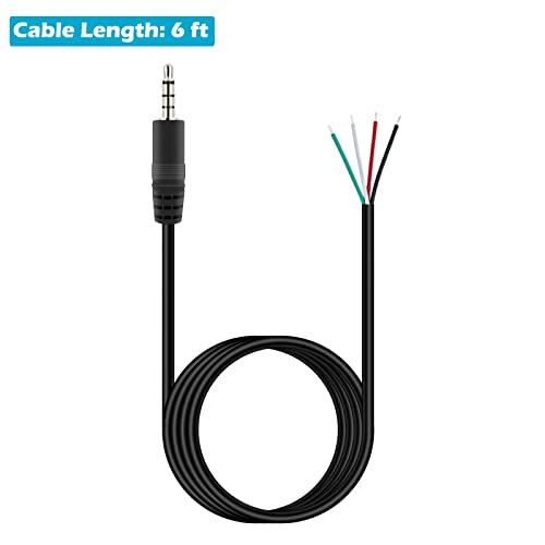 Fancasee 2 Pack 6 ft Replacement 3.5mm Male Plug to Bare Wire Open End TRRS 4 Pole Stereo 1/8" 3.5mm Plug Jack Connector Audio Cable for Headphone Headset Earphone Microphone Cable Repair