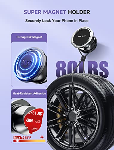 pop-tech Ball Magnetic Car Phone Holder, Universal All-Metal Magnet Car Mount for Cell Phone Dashboard GPS with 4 Metal Plates & Mini Size& 360° Rotation for iPhone, Tablet, Socket Grip,Mobile Device