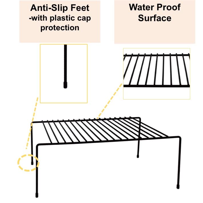 COMELYJEWEL 4pcs/pack Medium - L 13" x W 9" x H 5.1" Non-Slip Feet Black Cabinet Storage shelves Shelf organizer Rack Steel Metal Wire Counter & Pantry Home Kitchen Drawer Organizer , Medium