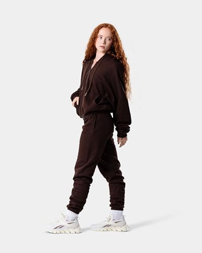 Kamo Fitness CozyTec High-Waisted Sweatpants for Women Baggy: Comfy Lounge Pants with Pockets Crafted from Soft Thick Fleece, Cuffed, Loose Fit, Tall Friendly Joggers for Fall (Java Brown, M)
