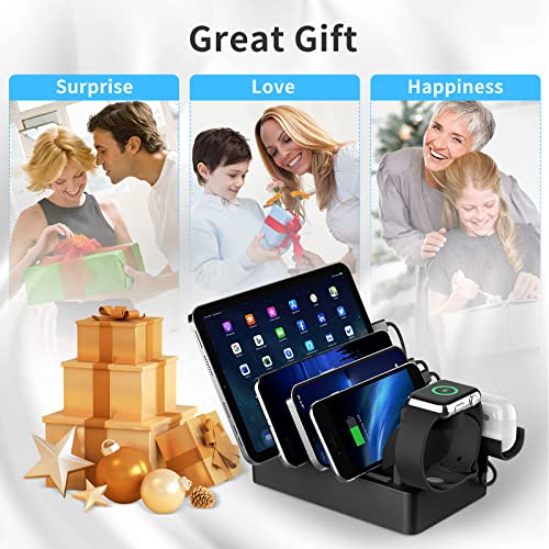 OTESS Charging Station for Multiple Devices,6 Ports USB C Charging Station with Phone and Watch Charging Stand, Charging Dock for iPhone iPad iWatch AirPods Samsung Apple Products