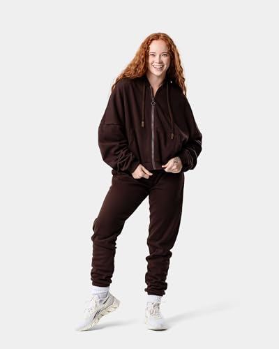 Kamo Fitness CozyTec High-Waisted Sweatpants for Women Baggy: Comfy Lounge Pants with Pockets Crafted from Soft Thick Fleece, Cuffed, Loose Fit, Tall Friendly Joggers for Fall (Java Brown, M)