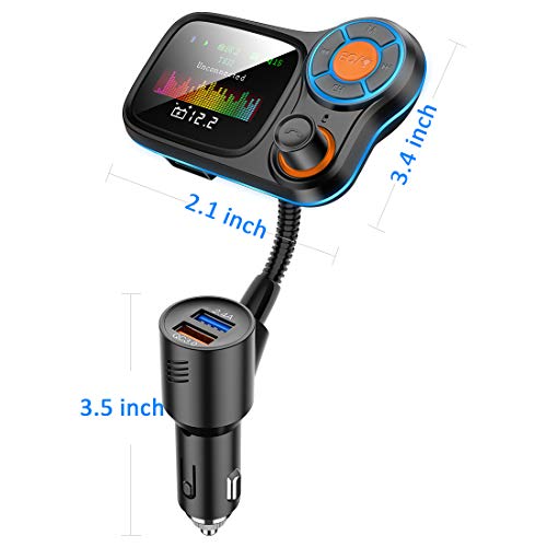 TSNAM Wireless Car Bluetooth Adapter,Radio FM Transmitters HandsFree Call Receiver and MP3 Music/APP Audio Play,QC3.0 and Smart 2.4A Dual USB Charger,1.8" Color Display,Aux Port,TF Card