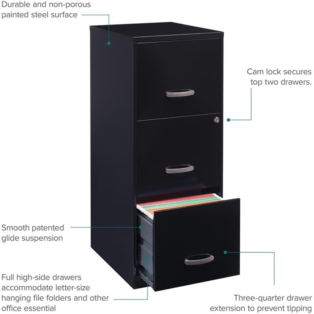 Scranton & Co 3 Drawer Letter File Cabinet in Black