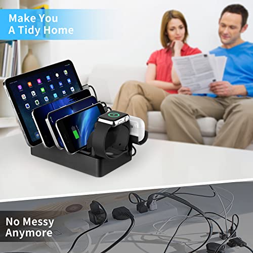 OTESS Charging Station for Multiple Devices,6 Ports USB C Charging Station with Phone and Watch Charging Stand, Charging Dock for iPhone iPad iWatch AirPods Samsung Apple Products
