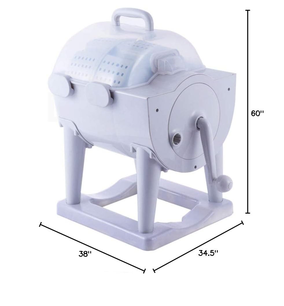 Household Products Non-Electric Portable Hand-Operated Drum Washing Machine, Manual Clothes Washer Dehydration, Spin Dryer for Camping Apartments RV Dormitory