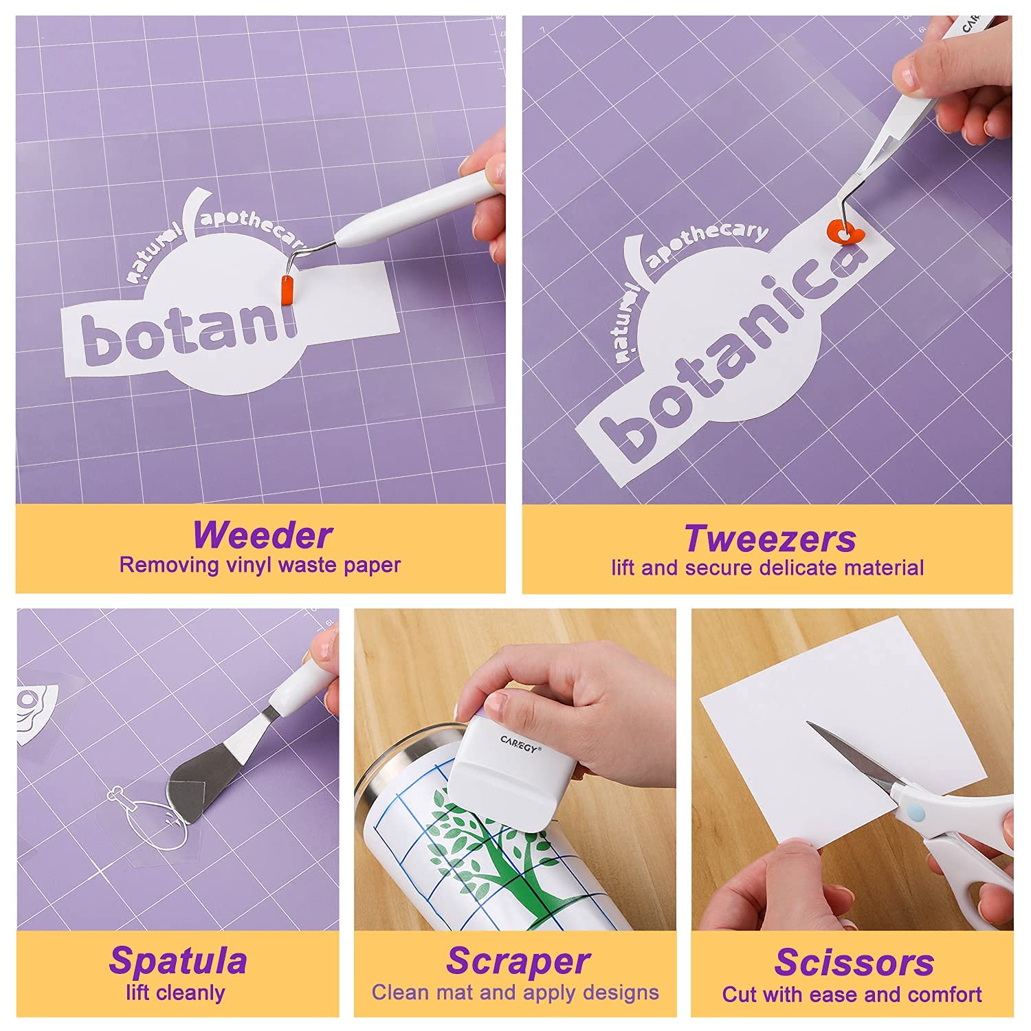 CAREGY Craft Vinyl Weeding Tools Set, Precision Craft Vinyl Tools Kit, Weeding Kits for Cricut/Silhouette/Siser/Oracal 631 651 751 Vinyl
