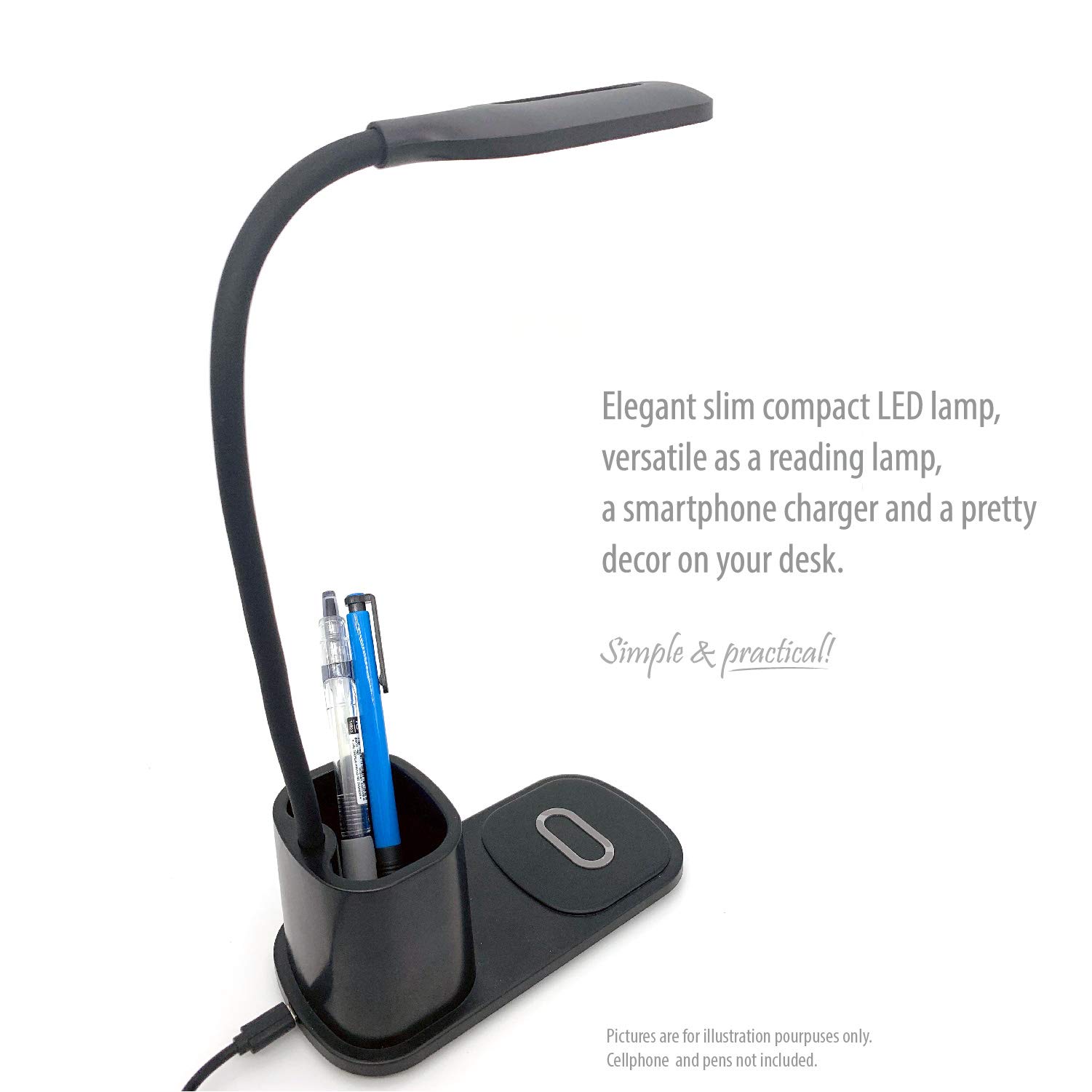 Deke Home 3 Brightness Level Dimmable LED Desk Wireless Charger Lamp with Pen Holder, Eye-Caring Table Lamps, Table Lights,3 Color, Wireless Charging, Flexible Rotation Touch Control Kids Night Light