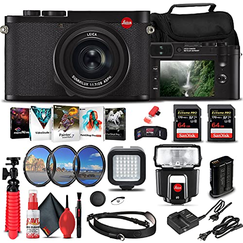 Leica Q2 Digital Camera + SF40 Flash + 2 x 64GB Memory Card + Corel Photo Software + Card Reader + Filter Kit + LED Light + Case + Deluxe Cleaning Set + Flex Tripod + Memory Wallet + More