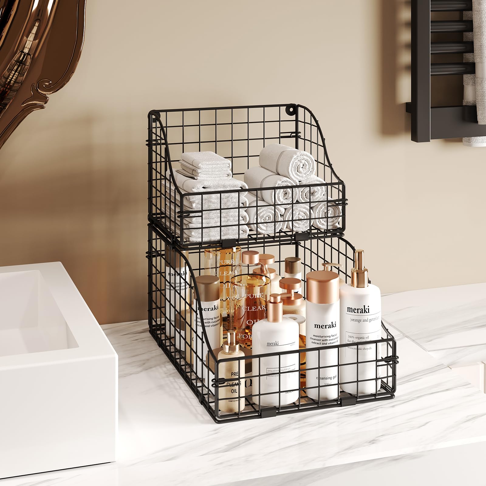X-cosrack 2 Tier Stackable Wire Baskets, Countertop Veggies Storage Potato Onion Pantry Organizer Snack Holder for Kitchen Cabinet Produce