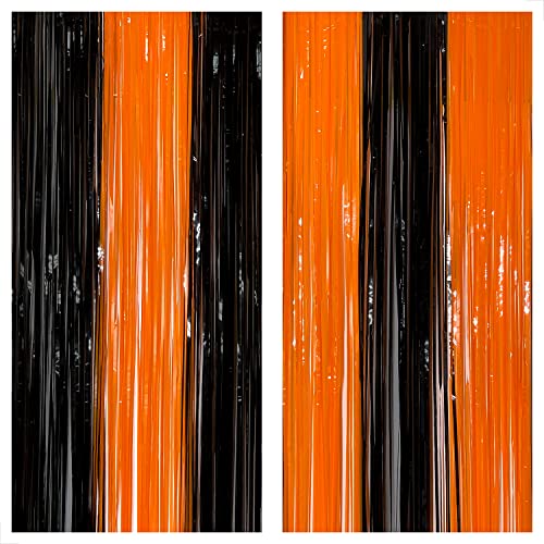 KatchOn, XtraLarge, Black and Orange Foil Fringe - 8x6.4 Feet, Pack of 2 | Graduation Decorations Class of 2023 Orange and Black | Orange and Black Graduation Decorations | March Madness Decorations