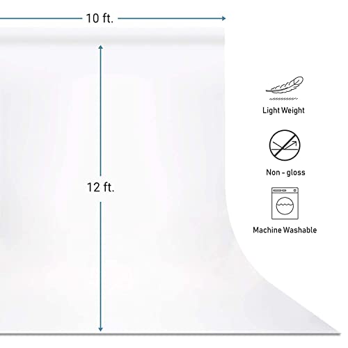 Julius Studio 10 x 12 feet Pure White Backdrop Screen Long-Life Reusable Background, Higher Density Than Market Standard Thick 150GSM Synthetic, Photography Video Studio, Events, Streaming, JSAG208