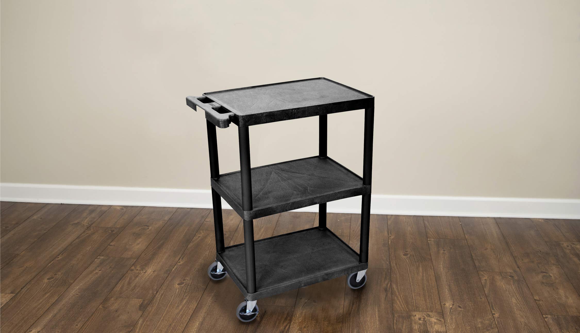 LUXOR STC222-B 3-Shelf Utility Cart, Black