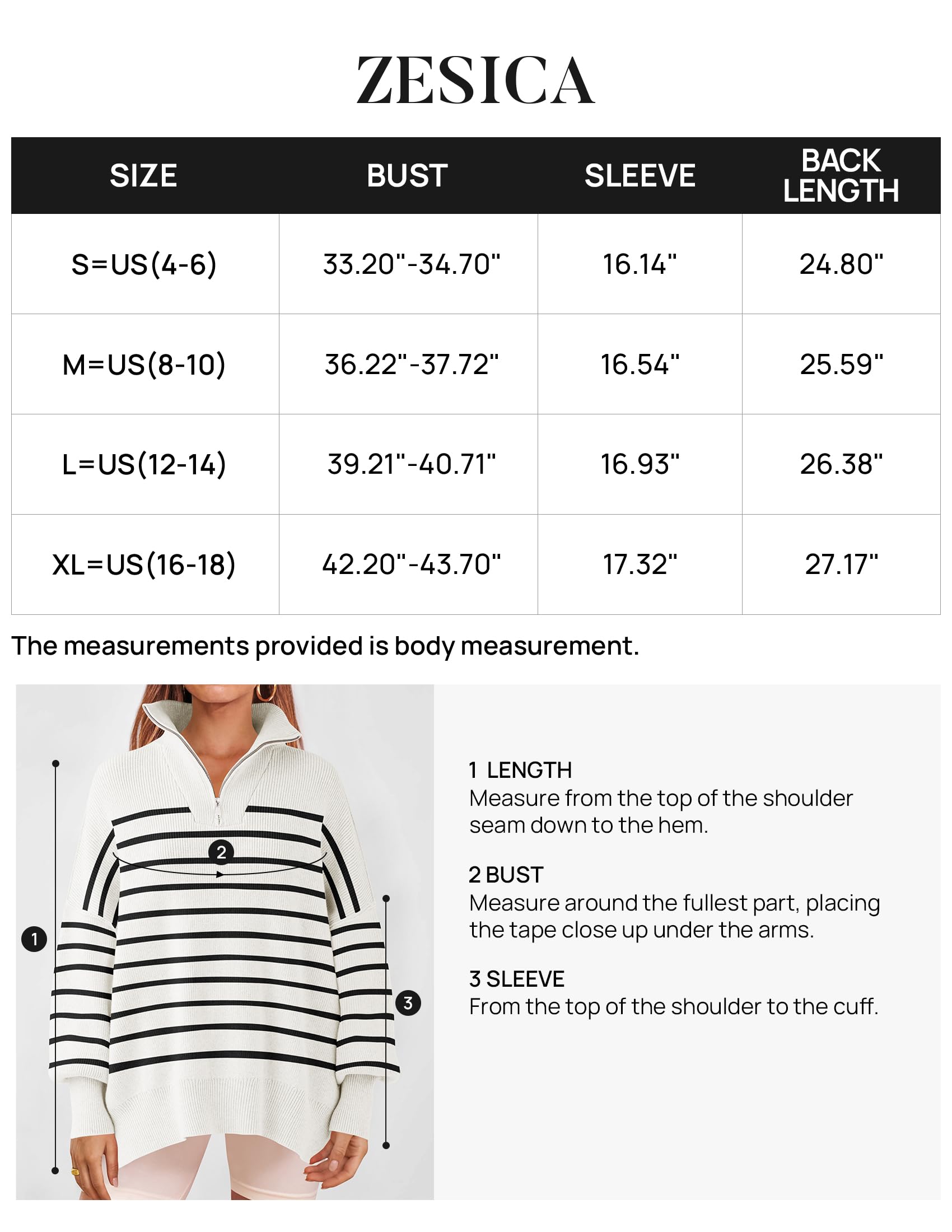 ZESICA Women's Striped Sweaters Half Zipper Long Sleeve Ribbed Knit Loose Oversized Pullover Sweater Tops,White,Small