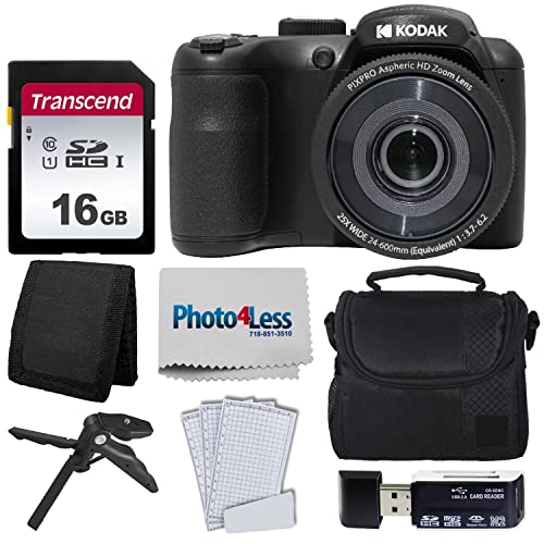 Kodak PIXPRO AZ255 Digital Camera (Black) + Point & Shoot Camera Case + 16GB Memory Card + USB Card Reader + Table Tripod + Accessories