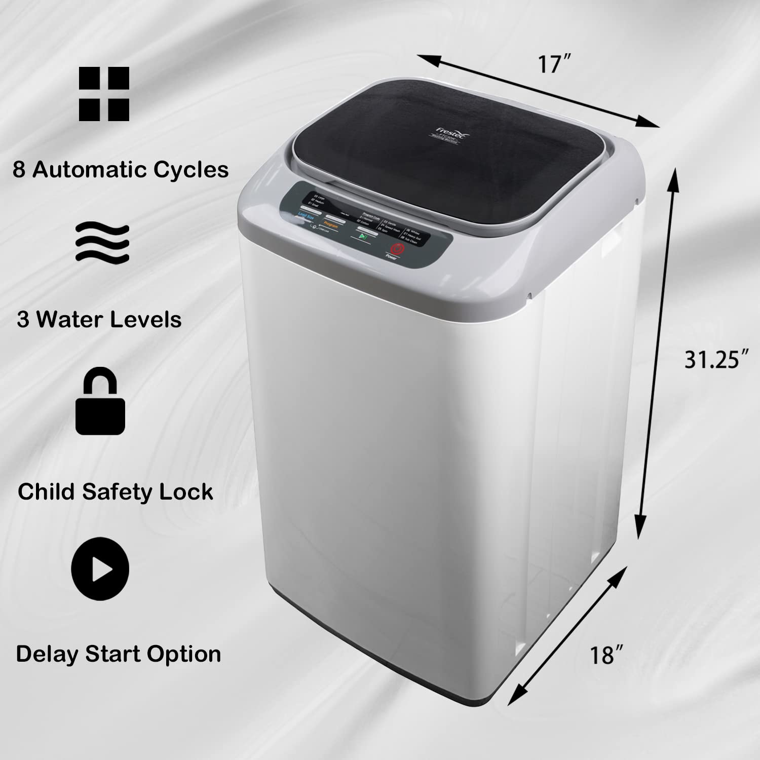 Frestec Portable Washing Machine, 0.84 Cu.Ft. Full-Automatic Small Washer, 2 in 1 Compact Laundry Washer, 8 Wash Cycles 3 Water Level Selections, Perfect for Apartment, Home, Dorm