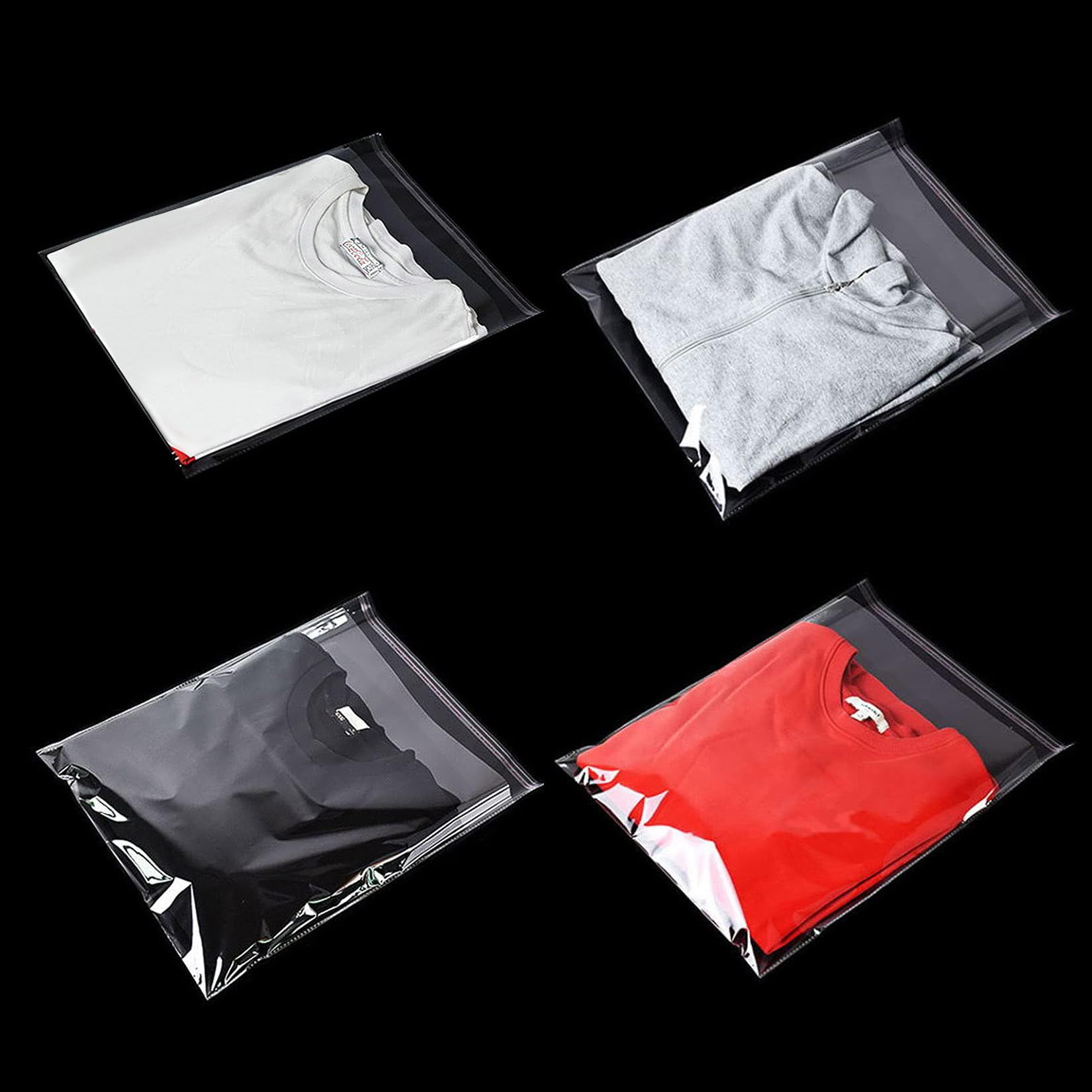 Clear Resealable Cellophane Plastic Bags Self Adhesive for Packaging Shirts, Clothing and Products,100 Pcs 10x14 Inches Self Sealing Cellophane Bags