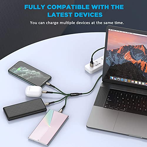 Bismdky Multi Charging Cable, 2Pack 4FT Nylon Braided Universal 4 in 1 Multiple USB Cable 3A Charging ,with Dual Phone/USB-C/Micro-USB Port Adapter Connectors for Cell Phones Tablets and More