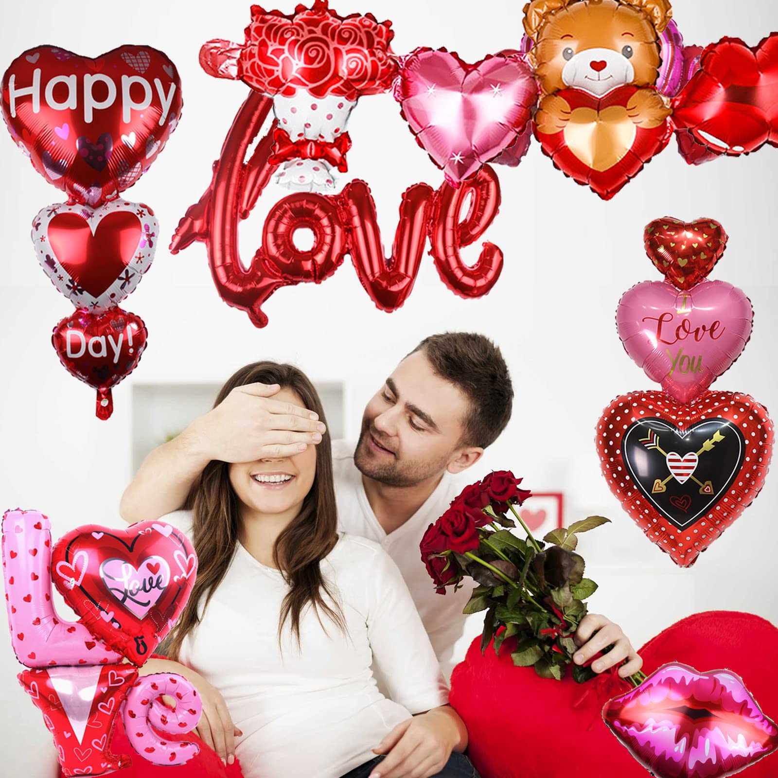 Littleloverly Valentines Day Heart-shaped Foil Balloons Decoration - Romantic Love Foil Balloons Valentine Day Party Decorations