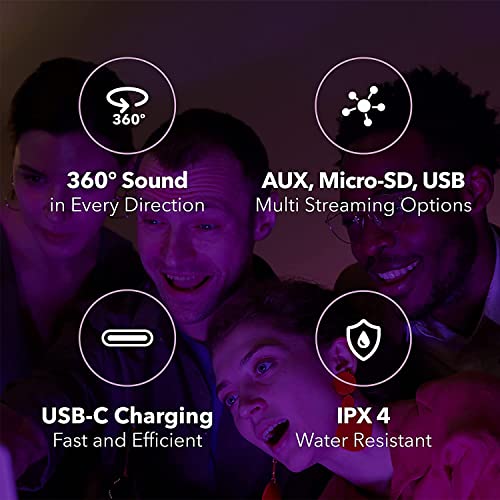 KNZ MOZARTO Glow S Bluetooth 5.3 Speaker with Dynamic RGB Lightshow, 10W, True Wireless Mode, AUX/microSD/USB Streaming, Built-in Microphone, USB-C Charging (Black)