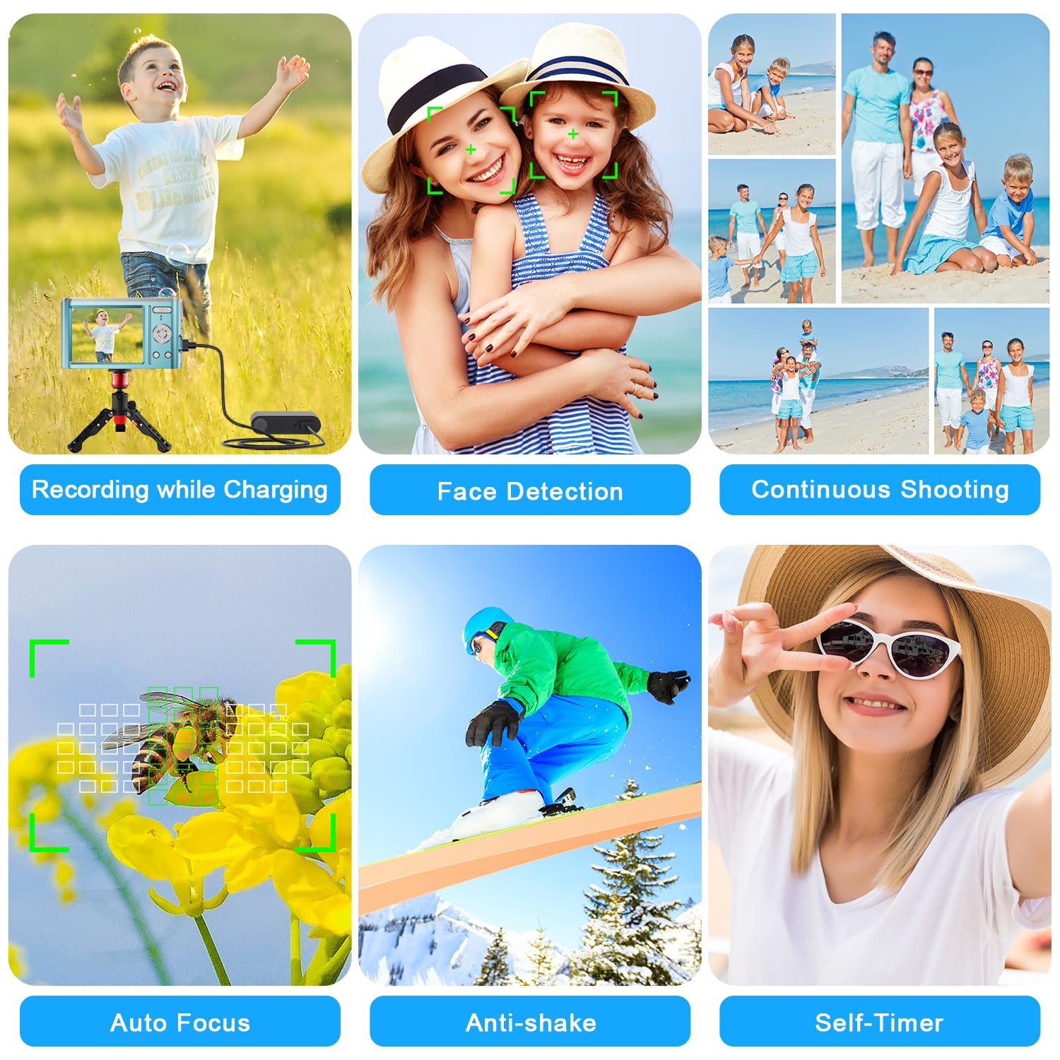 4K Digital Camera,Kids Camera with 64GB SD Card,Autofocus 64MP Point and Shoot Digital Cameras with 18X Digital Zoom,Two Batteries,Compact Small Camera for Kids Boys Girls
