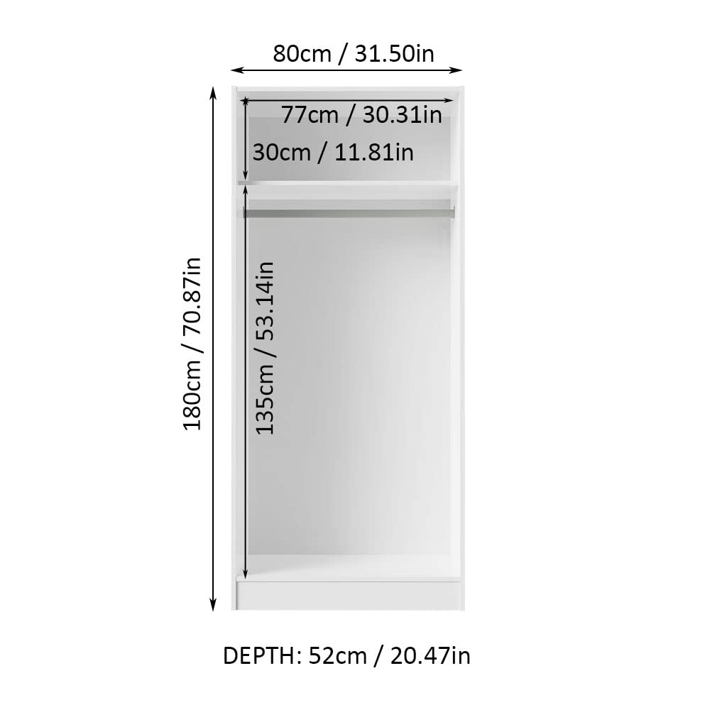Madesa Wardrobe Armoire Closet Hanging Storage Cabinet 2 Doors with Shelf 31" L Organization Unit for Bedroom and Office - White
