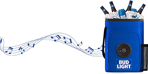 Bud Light Soft Cooler Bag with Built-in Rechargeable Wireless Bluetooth Speakers Foldable Small and Portable Durable and Material Compatible for Smartphones, Tablets & MP3 Players