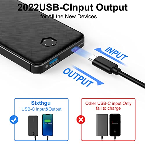 SIXTHGU Portable Charger, S2101 Power Bank 10000mAh USB C Battery Pack with 3A Fast Charging and Dual Output for iPhone, Samsung Galaxy and More(Black)