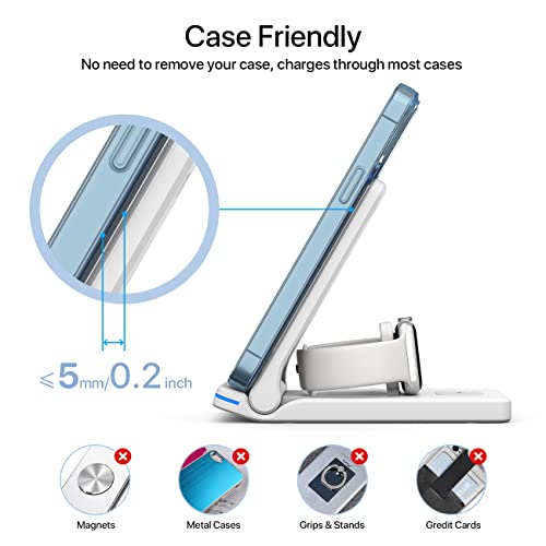 Wireless Charger, 3 in 1 Fast Charging Station, Folding Wireless Charger Stand for iPhone 14,13,12,11/Pro/Max/Mini/Plus, X,XR, XS/Max,SE, 8/Plus,Apple Watch 1-8,Airpods 3/2/Pro with 18W Adapter(White)