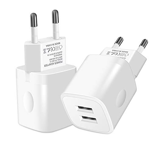 European Travel Plug Block, Wall Charger Power Adapter for Europe Adaptor, 2.1A Dual Port USB Cube Fast Charging Box Base Brick for iPhone 13 Pro Max 12 11 XR XS X/8/7, US American to Europe Converter