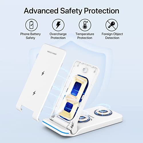 Wireless Charger, 3 in 1 Fast Charging Station, Folding Wireless Charger Stand for iPhone 14,13,12,11/Pro/Max/Mini/Plus, X,XR, XS/Max,SE, 8/Plus,Apple Watch 1-8,Airpods 3/2/Pro with 18W Adapter(White)