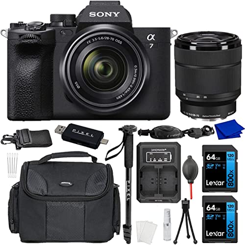 Sony A7 IV Mirrorless Digital Camera with 28-70mm Lens Bundle with Gadget Bag, 64GB SDXC Card (2Pc), Monopod, Dually Charger, More | Sony Alpha 7 IV