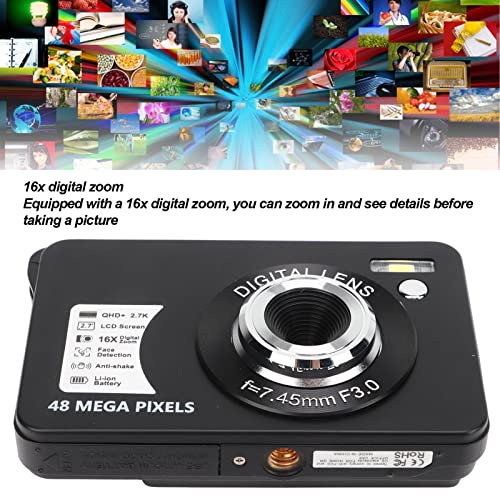 Jopwkuin HD Digital Camera, Digital Camera 2.7K 48MP Rechargeable Data Transmission Plastic Metal Built in Fill Light for Selfie