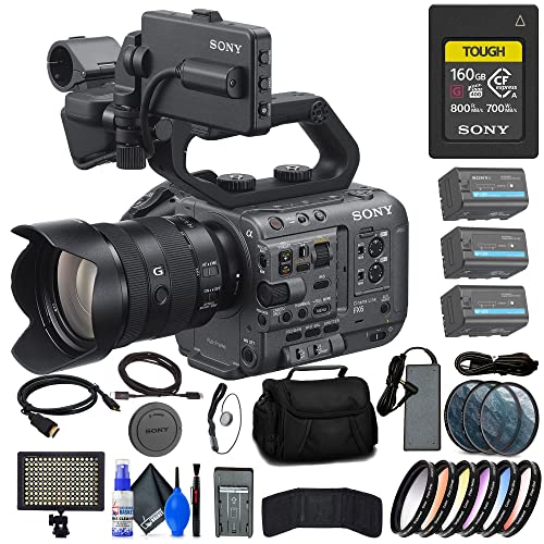 Sony FX6 Digital Cinema Camera Kit with 24-105mm Lens (ILME-FX6VK) + 160GB Memory Card + 2 x BP-U35 Battery + Filter Kit + Color Filter Kit + Bag + LED Light + Memory Wallet + Cap Keeper + More