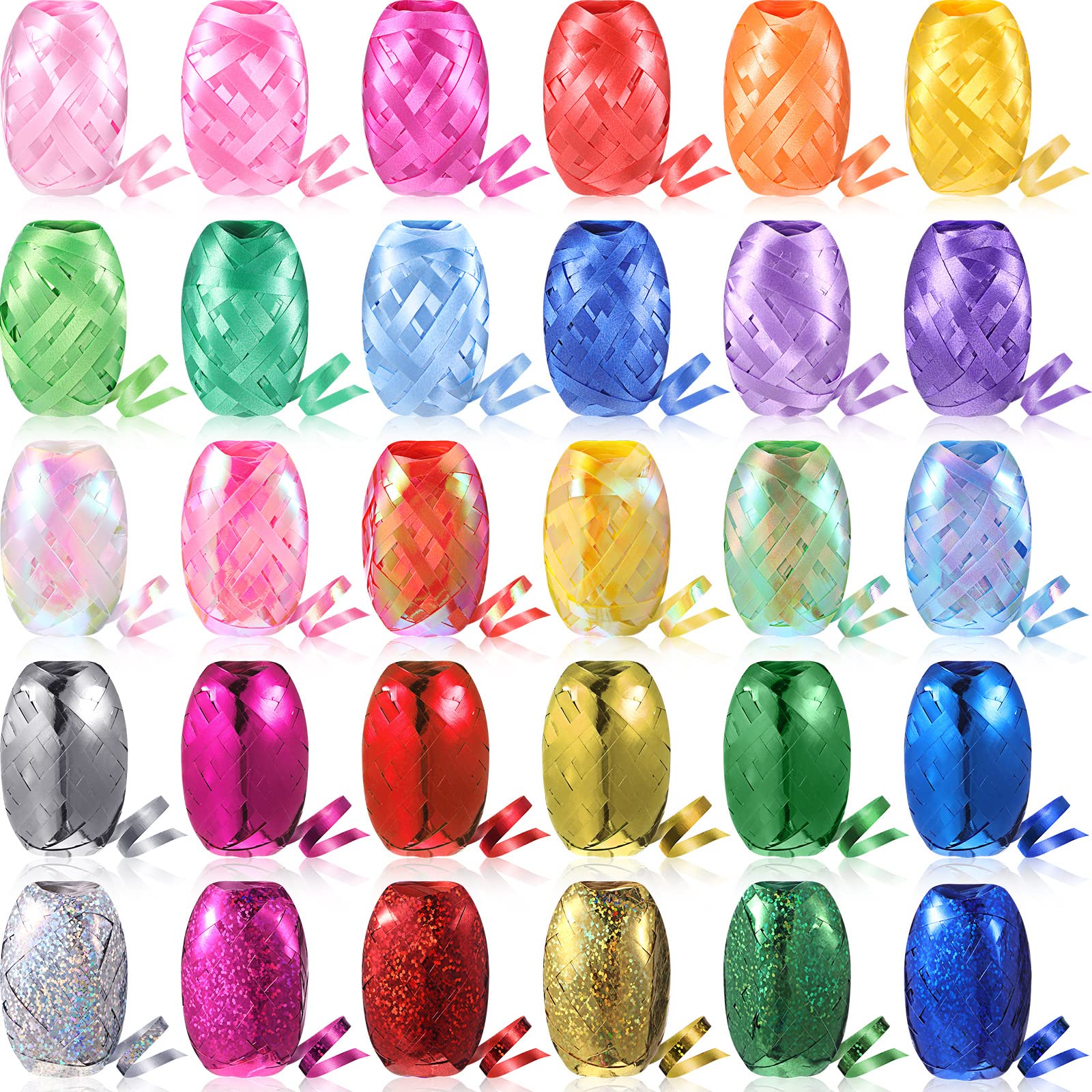Chunm 30 Rolls Curling Ribbon Metallic Colorful Balloon String Shiny Gift String Roll Wrapping Ribbons for Wedding, Birthday, Party Decoration, Stylish Style
