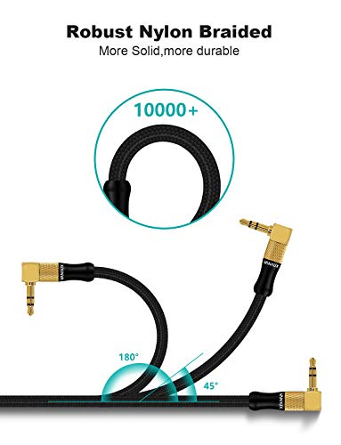 Aux Cable for Car， VANAUX 90 Degree Right Angle Auxiliary Cable Stereo Aux Jack to Jack Cord Compatible for Mp3 Player, Car Stereos, Smartphone, Speakers, Headphone and More(5ft/1.5m)