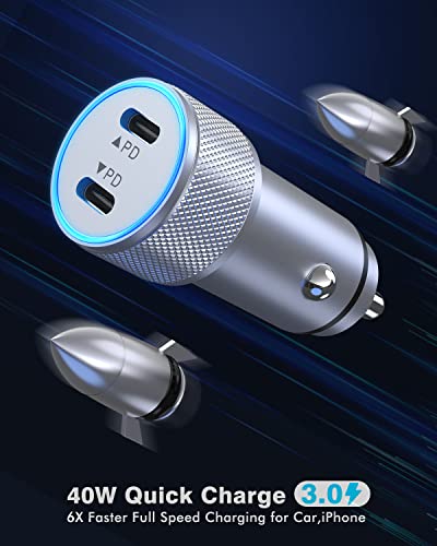 iPhone Car Charger, Dual USB C Fast Car Charger[Apple MFi Certified]40W Type C Apple Car Charger + 2pack 3.3ft Lightning Cable + 20W PD iPhone Charger Fast Charging for iPhone 14/13/12/11 Pro Max/iPad