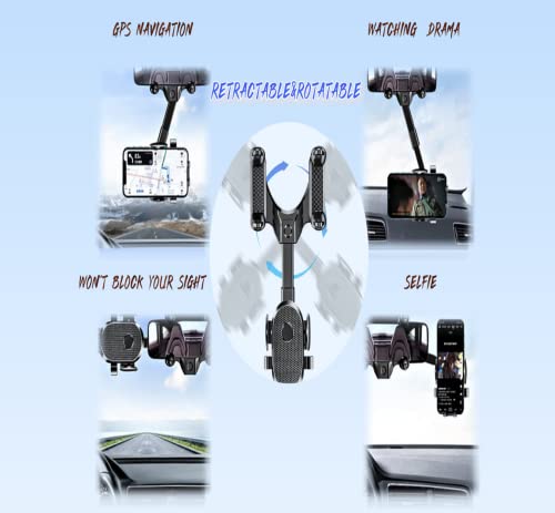 CJCTX Rear View Mirror Phone Holder for Car / 360° Rotatable and Retractable Car Phone Holder / 2022 Phone Mount for Car Like iPhone Samsung Smartphones