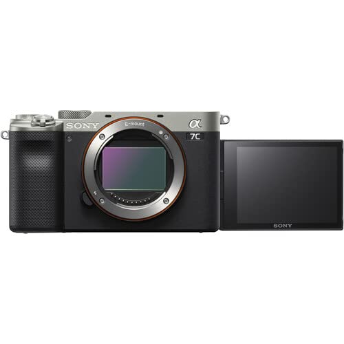 Sony a7C Mirrorless Camera FE 28-60mm f/4-5.6 Lens (Silver) Bundle with Accessories (64Gb High Speed Memory Card, 50" Tripod, Gadget Bag, Cleaning kit)