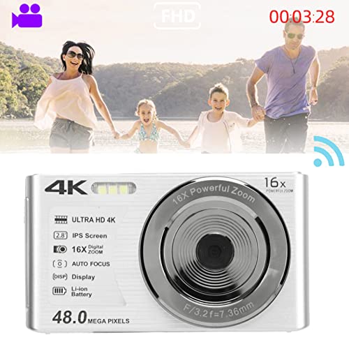 Digital Camera, Mini Digital Camera 2.8 Inch Screen 16X Digital Zoom for Beginners (Silver)