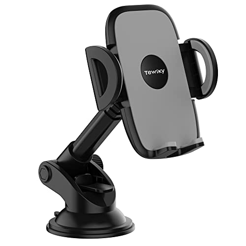 Tewiky Updated Hands-Free Car Phone Mount, Car Phone Holder with Powerful Suction Cup for Car Dashboard and Windshield, Compatible with All Cell Phones